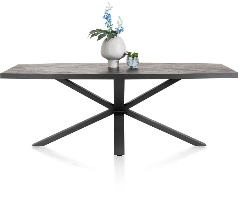 Metaluxe, Tisch oval 210 x 110 cm. - Furnier Fischgrätemuster | Anthrazit